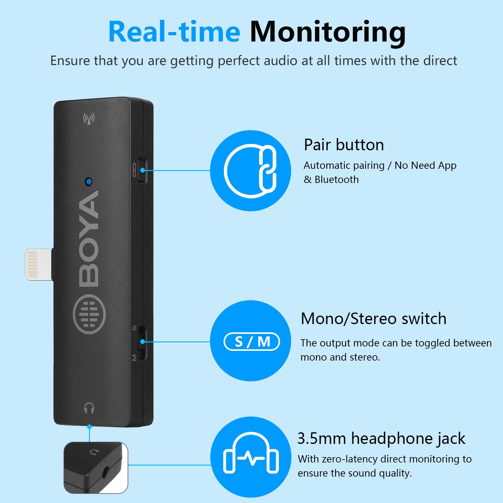 BOYA Wireless Lavalier Microphone for iPhone iPad by-XM6 S4 Plug Play Clip-on Microphones,328ft Range,Noise Cancellation Cordless Lapel Mic for Video Recording Interview YouTube Live Streaming