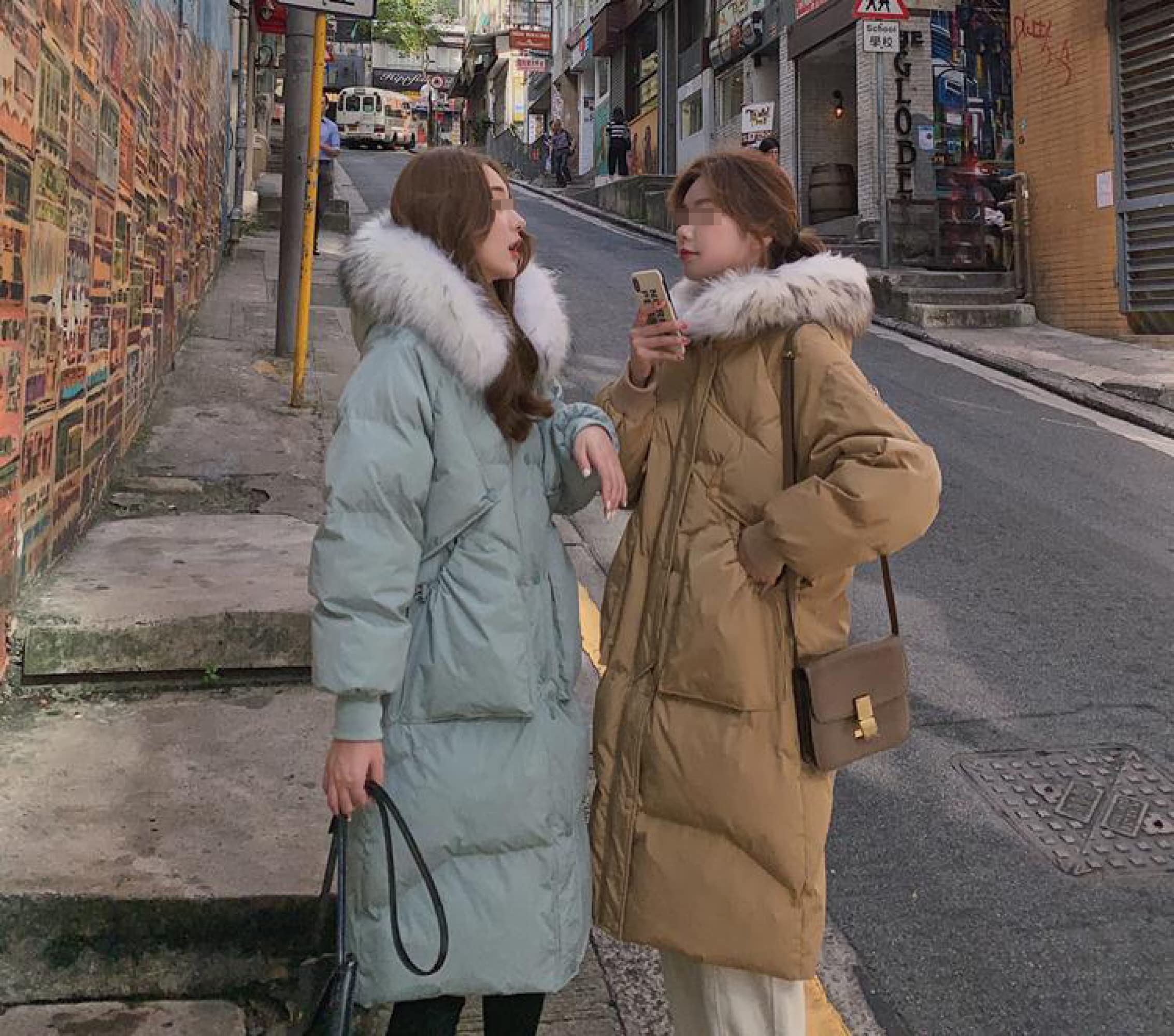 BLFYQB Down Padded Women in The Long Section Waist Cloak Type Loose Students Jacket Warm Wind/Bean Green/S