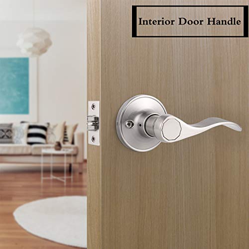 Gobrico 5 Pack Wave Style Euro Interior Door Levers Handles Passage Hall and Closet Leversets Locksets Left/Right Handed Satin Nickel Finish