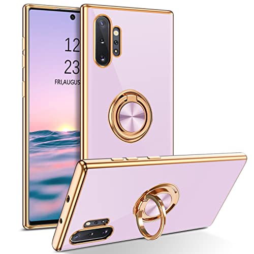 DUEDUE for Samsung Galaxy Note 10 Plus Case with Ring Holder Kickstand 360 Degree Rotation Magnetic Car Finger Slim Cover Shockproof Protective Phone Case for Samsung Note 10 Plus, Light Purple