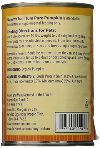 NUMMY TUM TUM Organic Canned Pumpkin For Dogs, 15 OZ (Pack of 12)