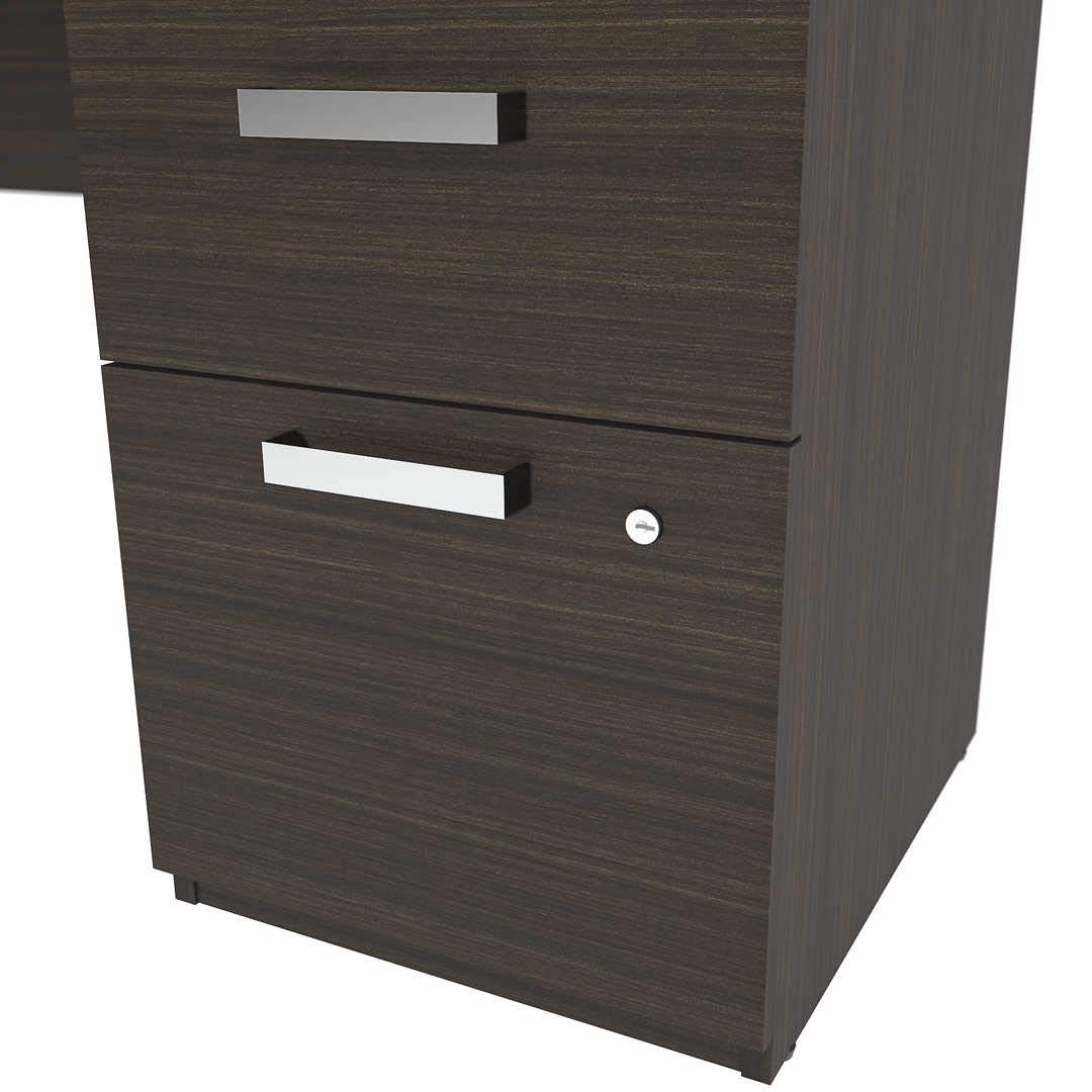 Bestar Universel 65W U-Shaped Executive Desk with Pedestal and Hutch in Dark Chocolate