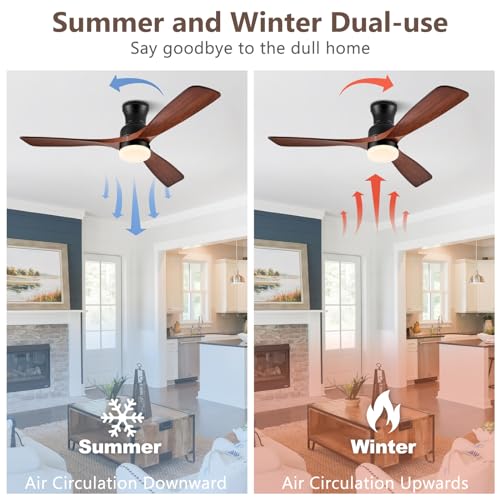 BOOSANT 60" Flush Mount Ceiling Fan with Lights, 60 Inch Ceiling Fans with Remote Control, Low Profile Ceiling Fan for Outdoor Patios, Hugger Ceiling Fan, Quiet Reversible DC Motor (Dark Walnut)