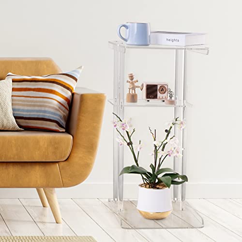 HMYHUM Clear Acrylic Side Table, C Shaped End Table for Sofa, Small Snack Tables for Living Room, Bedroom, Bathroom, 3 Tiers