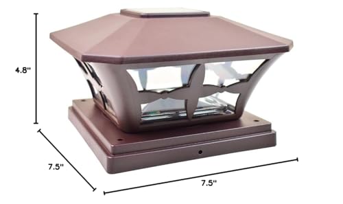 iGlow 1 Pack Brown Outdoor Garden 6 x 6 Solar SMD LED Post Deck Cap Square Fence Light Landscape Lamp PVC Vinyl Wood