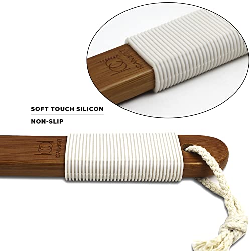 ICANdOIT-17.71Inch Natural Stiff Sisal Bristles Anti-Slip Long Handle Bath Brush,Bent Handle Shower Scrubber for Exfoliating,Shower Back Brush,Exfoliation Set with Pumice Stone(1 Pack)
