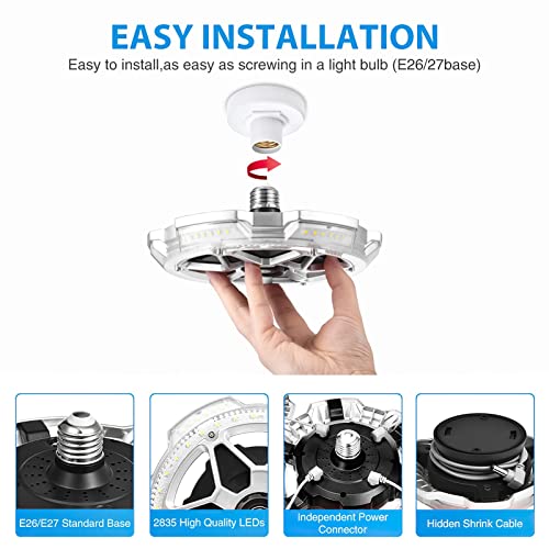 COAECJ 120w Garage Light Round 5-Head Lighting, Bright Led Garage Light, Led Light Bulbs for Barn