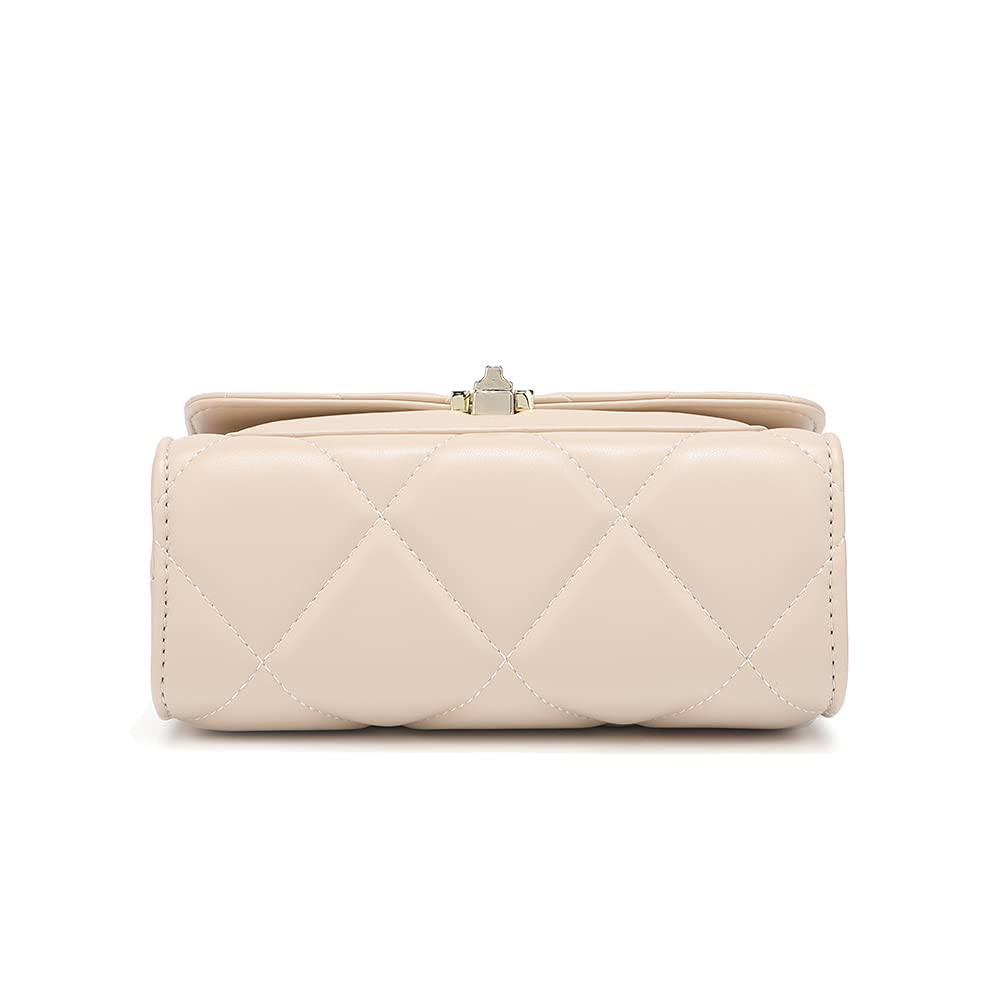 NW Crossbody Bags for Women Quilted Shoulder Purses and Handbags Lattice Texture with Chain Strap (Beige)