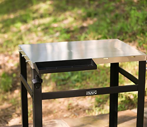 NUUK Double-Shelf Rolling Outdoor Dining Cart Table, 20" x 30" Stainless Steel Commercial Multifunctional Kitchen Food Prep Worktable on Wheels w/Adjustable Storage Tray & Waterproof Protective Cover