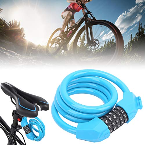 Bike Cable Lock, High Strength Steel Wear Resistant Bicycle Accessories Bicycle Security Cable Rustproof 5 Digit Password for Cycling(Blue)