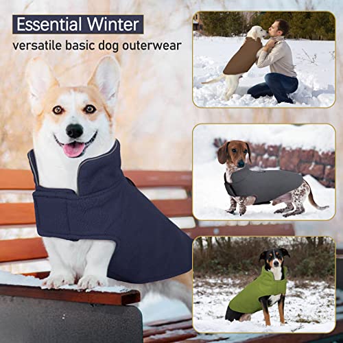 DENTRUN Windproof Winter Warm Fleece Medium Dog Coat Reversible Puppy Jacket Reflective Soft Pet Vest, Cold Weather Dog Sweater Apparel Leash Access Overcoat for Medium Breeds, NavyBlue, M
