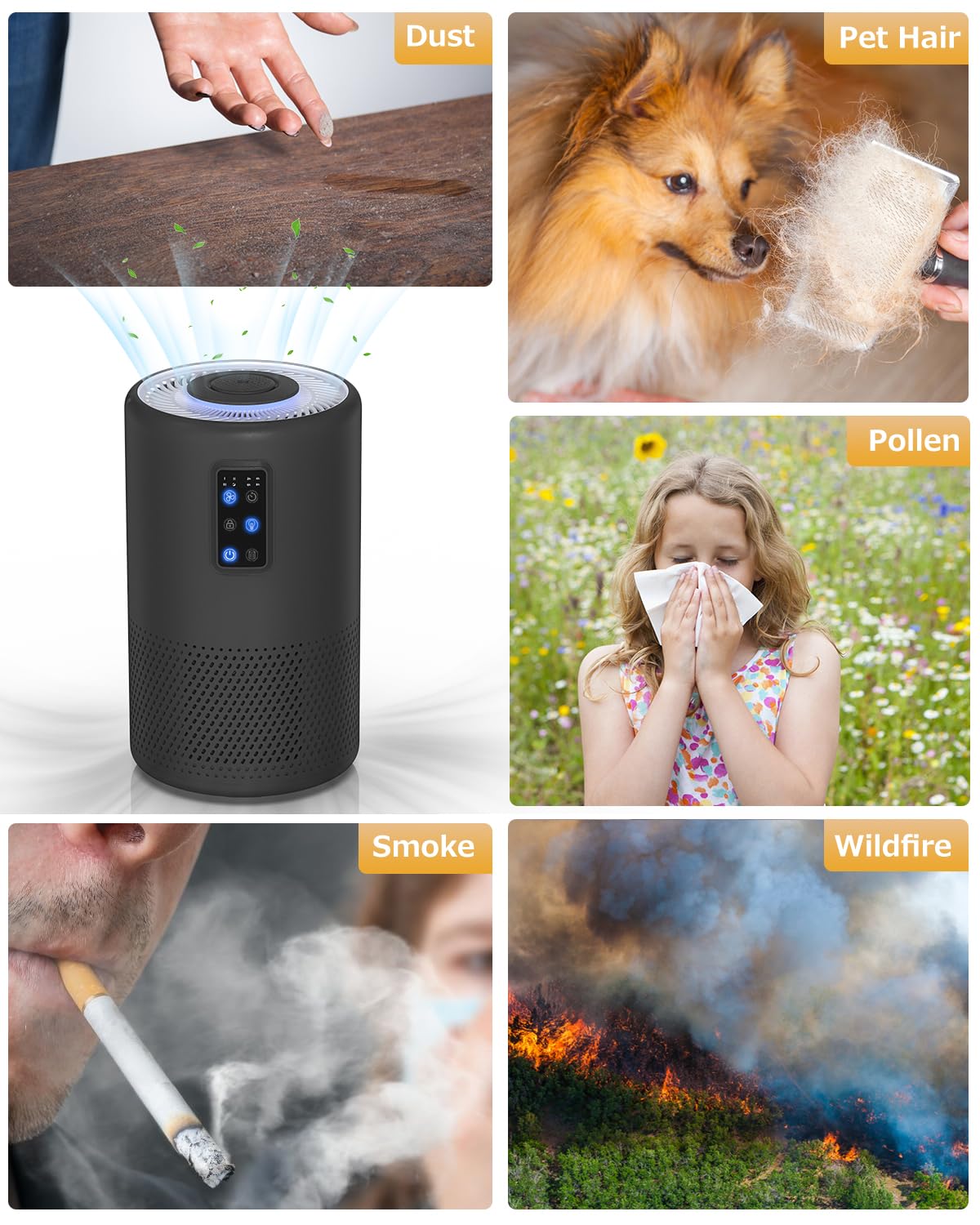 B-D02U Air Purifiers for Home Large Room with Night Light up to 1076ft², H13 True HEPA Air Cleaner with Fragrance Sponge, Sleep Mode, Timer, Speed, Lock, for Wildfire Smoke Pet Dust Pollen Odor