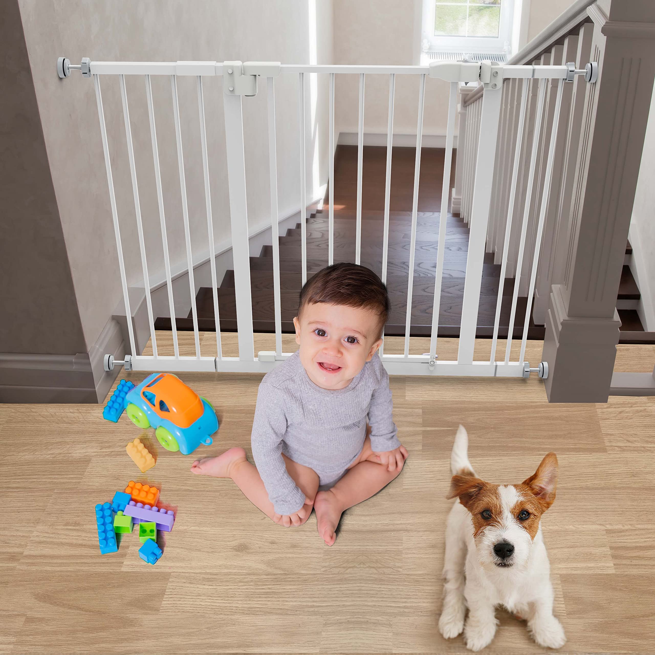 Ciays 29.1"-39.4", 30-in Height Baby Gate Extra Wide Puppy gate for doorways Easy Walk-Thru Auto-Close Safety Doggie gate for Indoors Adjustable with 2.8/5.5 Inch Extension kit, Bonus Kits, White