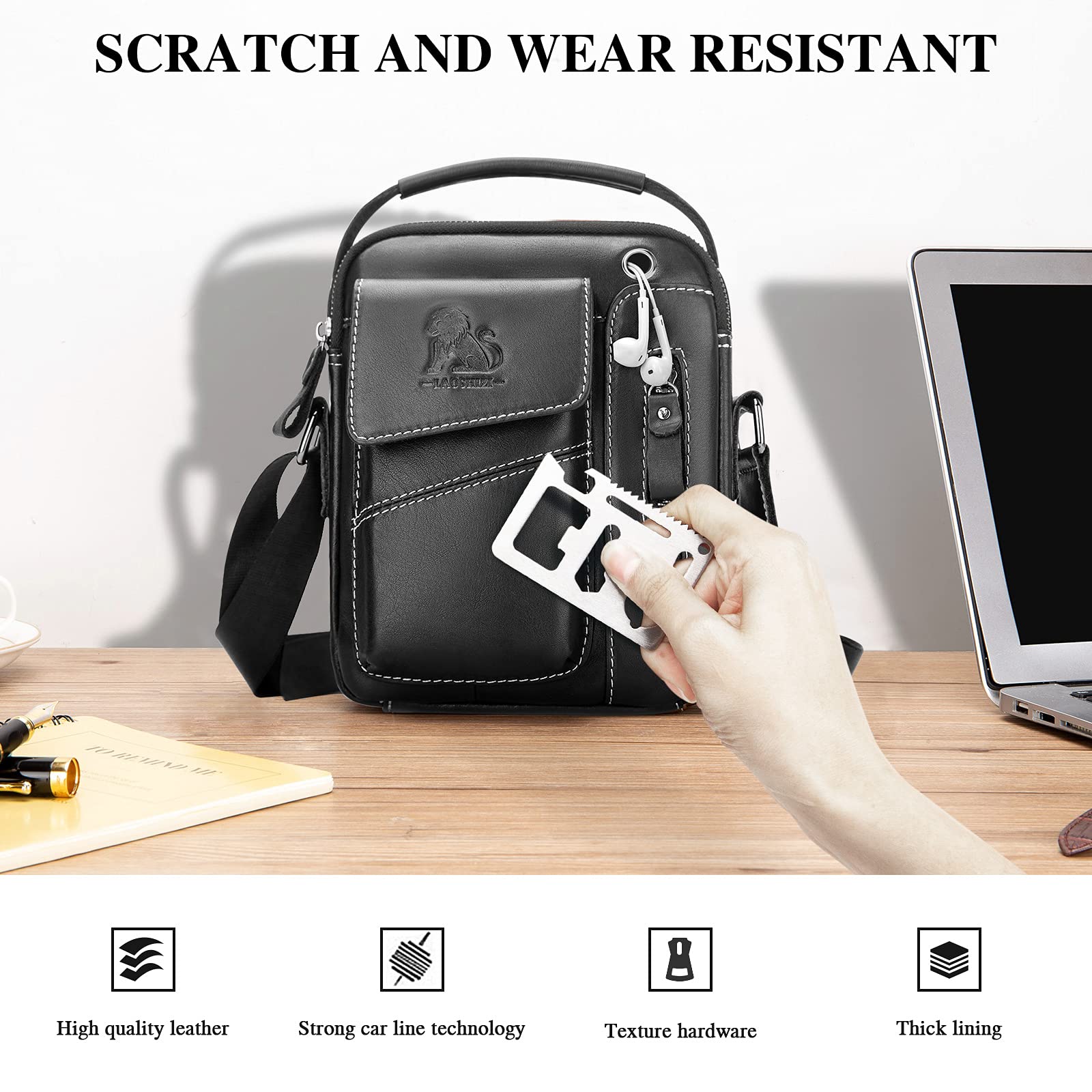BAIGIO Men's Genuine Leather Shoulder Bag CrossBody for Men Messenger Briefcase Handbag Satchel Bag Leather Purse