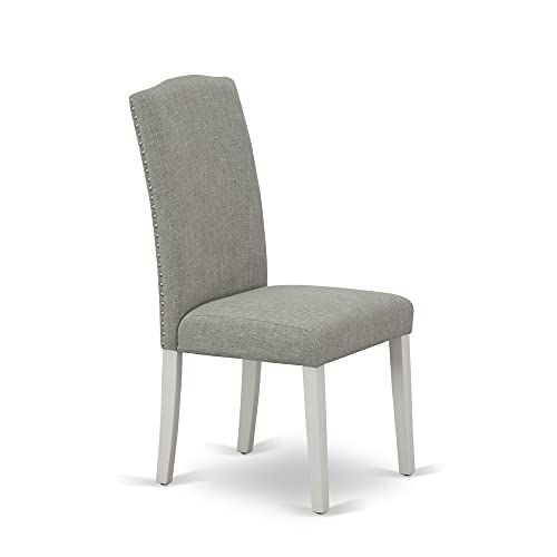 East West Furniture X027EN206-9 9-Piece Dinette Set - a Beautiful Modern Dining Table - 8 Lovely Parson Dining Chairs Nail Heads and High Back (Linen White Finish)