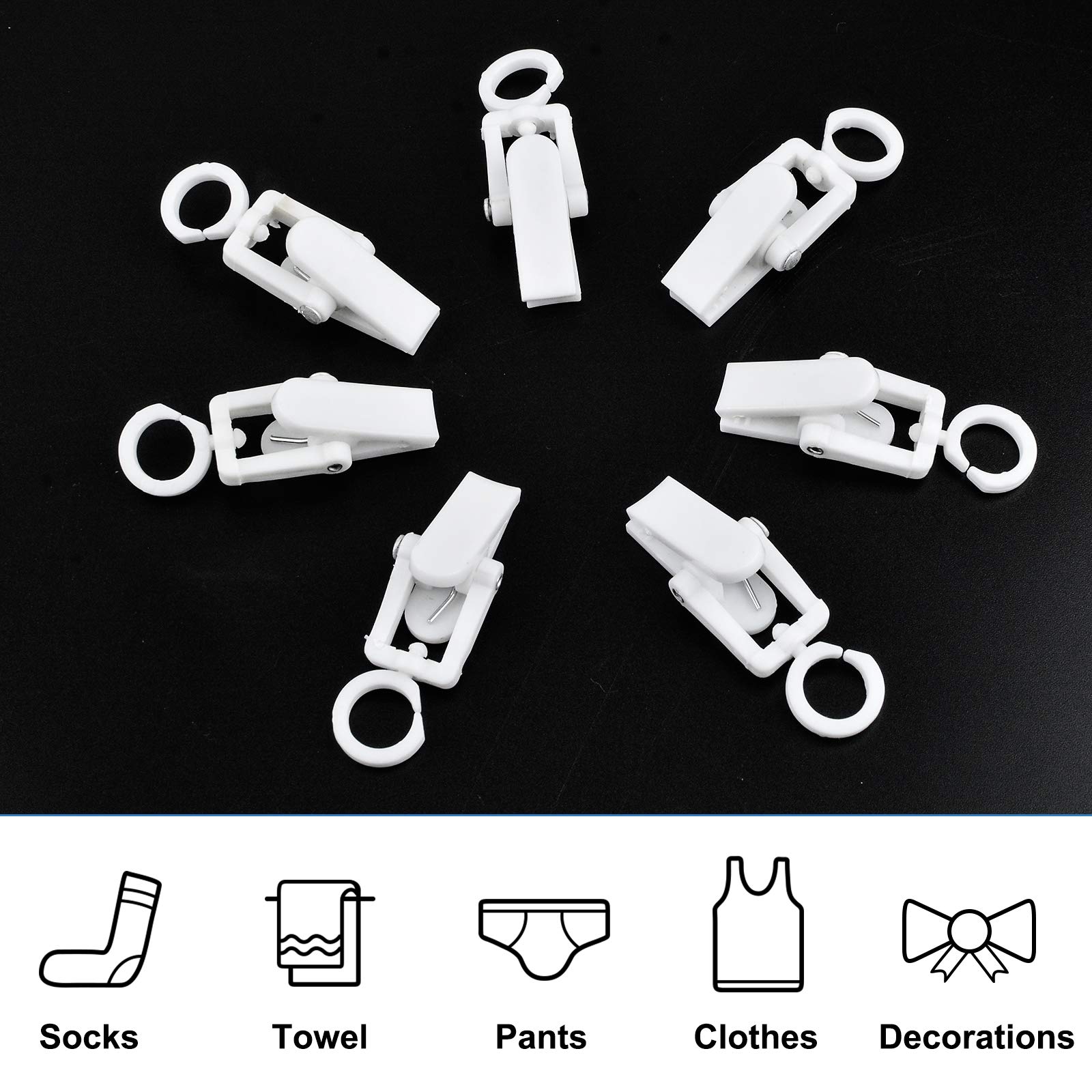 INCREWAY Laundry Hooks Clip, 40pcs 1.9" White Durable Plastic Curtain Hooks Swivel Hanging Hooks for Hanging Towel Clothes Photos(White)