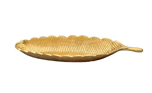Gold Leaf shaped Serving Dish Platter with Vein Design (13"L)