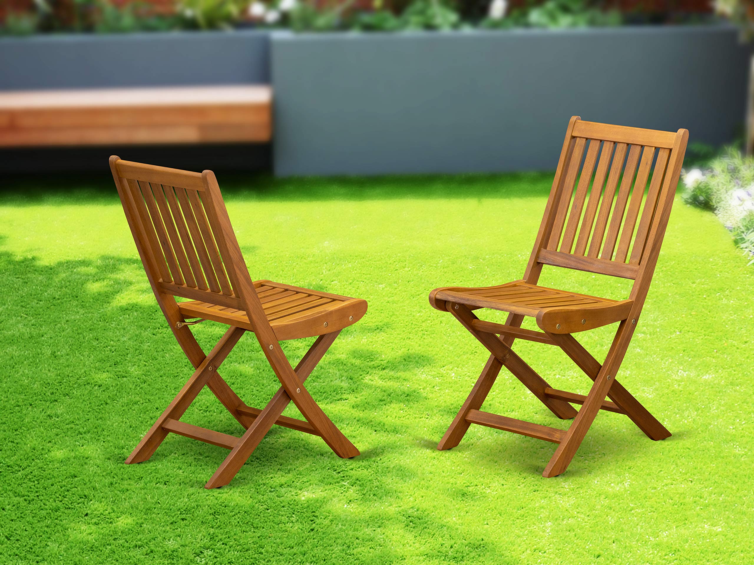 East West Furniture BDKCWNA Outdoor Dining Chairs Slatted Back-Natural Oil Finish, Normal