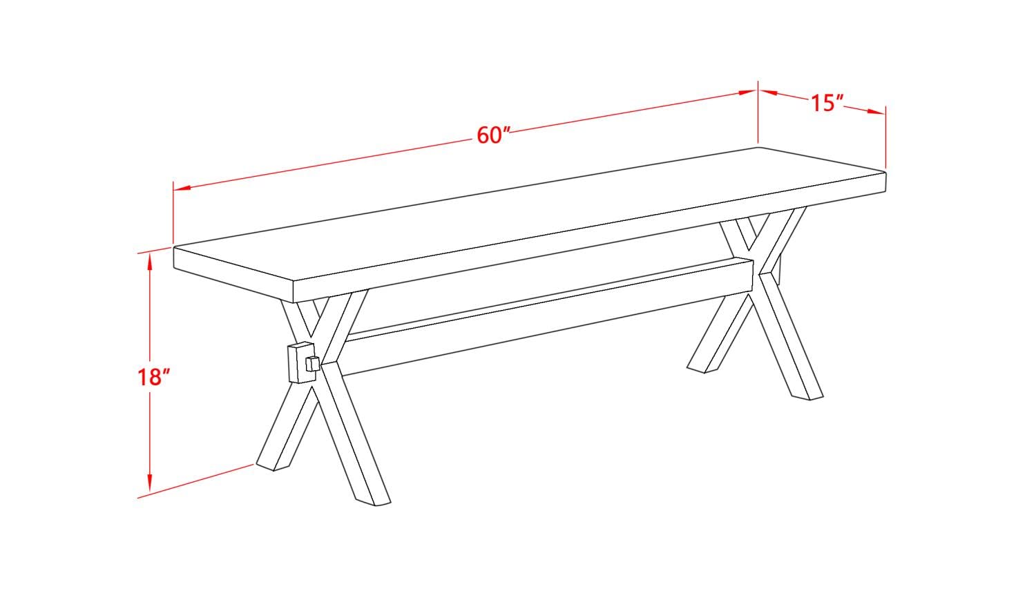 East West Furniture XB076 X-Style Mid Century Modern Dining Bench with Solid Wood Seat, 60x15x18 Inch, Multi-Color