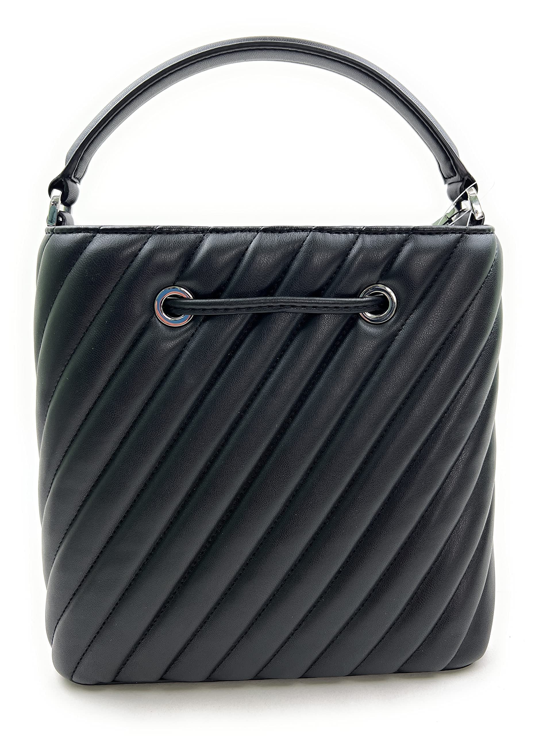 Michael Kors Suri Medium Bucket Crossbody Quilted Vegan Faux Leather Bag (Black)