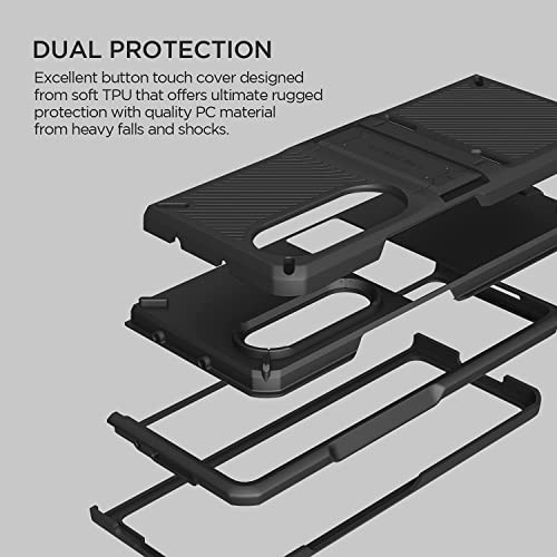 VRS DESIGN QuickStand Pro Phone Case for Galaxy Z Fold 3, Durable Kickstand Case Compatible with Galaxy Z Fold 3 5G (2021) Matte Black
