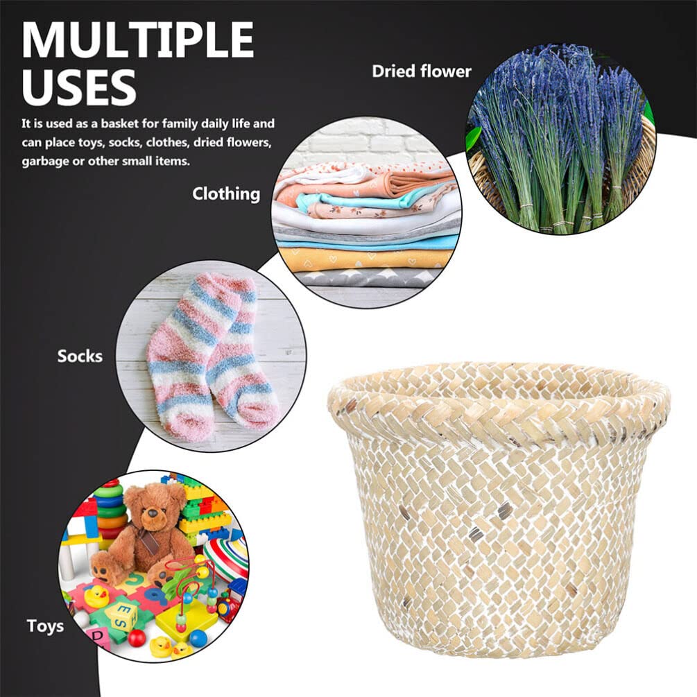 DOITOOL Rattan Trash Can Wicker Waste Basket Natural Garbage Bin Vintage Trash Buckets Laundry Hamper Storage Baskets Plant Pot 7inch X 5.5 inch