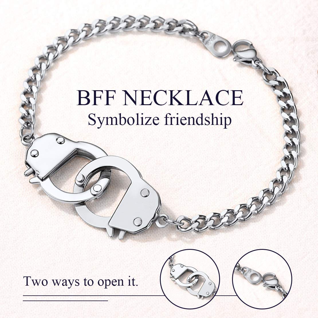 FindChic Handcuff Necklace Partners in Crime Stainless Steel Curb Chain Interlocking 18inch Statement Necklace for Women Men Goth Punk Jewelry