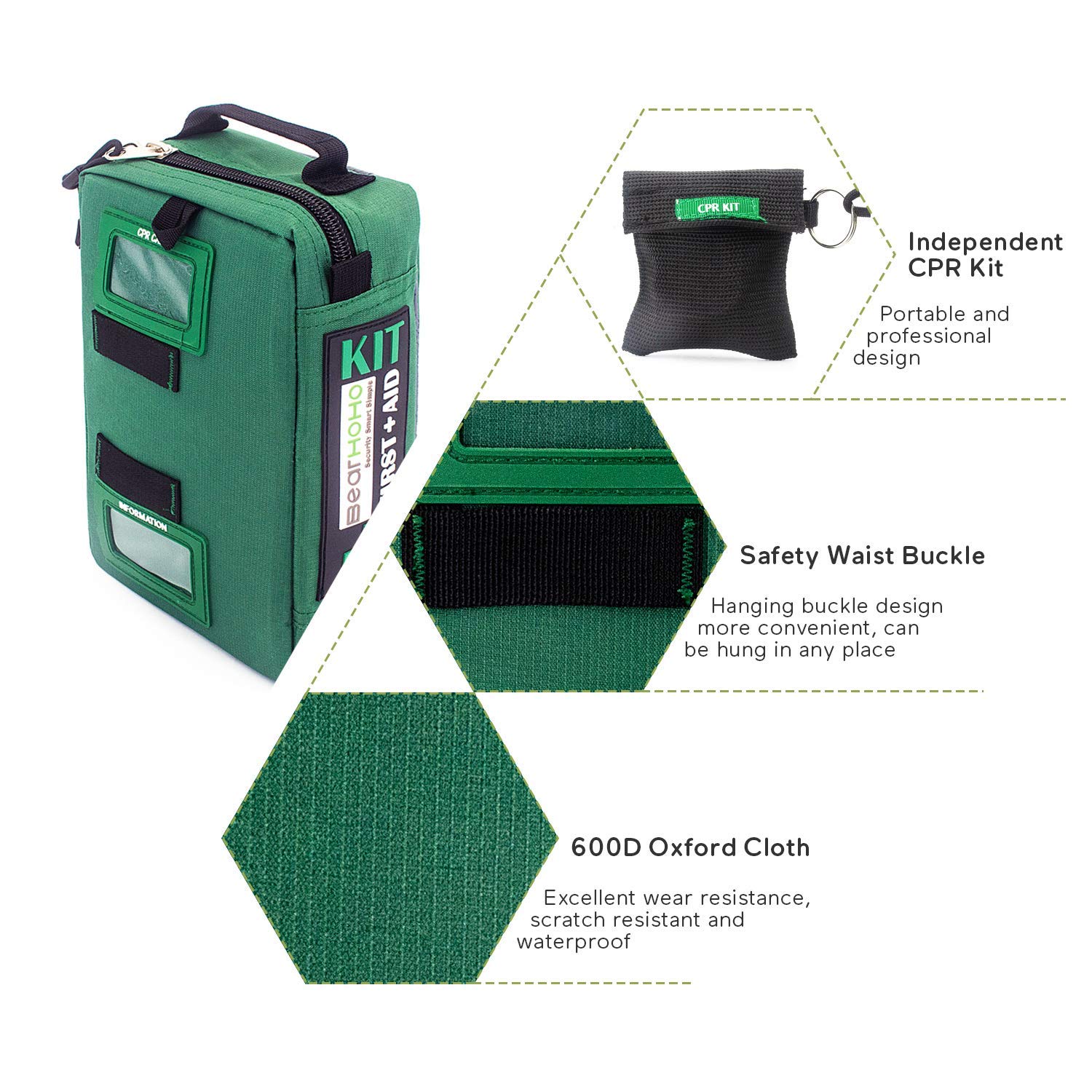 Bearhoho 11''x7'' Big Size Survival First Aid Kit Empty Emergency Trauma Bag Medical Kit with Labeled Compartments for Boat Car Camping Hiking Travel & Backpacking