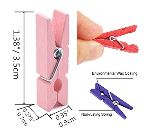 DurReus Tiny Clothes Pins Colorful Hang Up Photographs Drawings Party Clips Decor Baby Shower Game with Twine Pack 50 Pink
