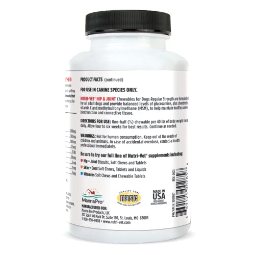 Nutri-Vet Hip & Joint Chewable Dog Supplements | Formulated with Glucosamine & Chondroitin for Dogs | 120 Count