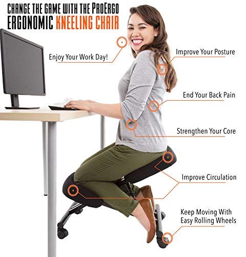 Posture Pro Ergonomic Kneeling Chair with Wheels | Fully Adjustable Mobile Office Seating | Improve Posture & Relieve Back Pain | Easy Assembly | Kneeling Desk Chair for Home, Office & School (Black)