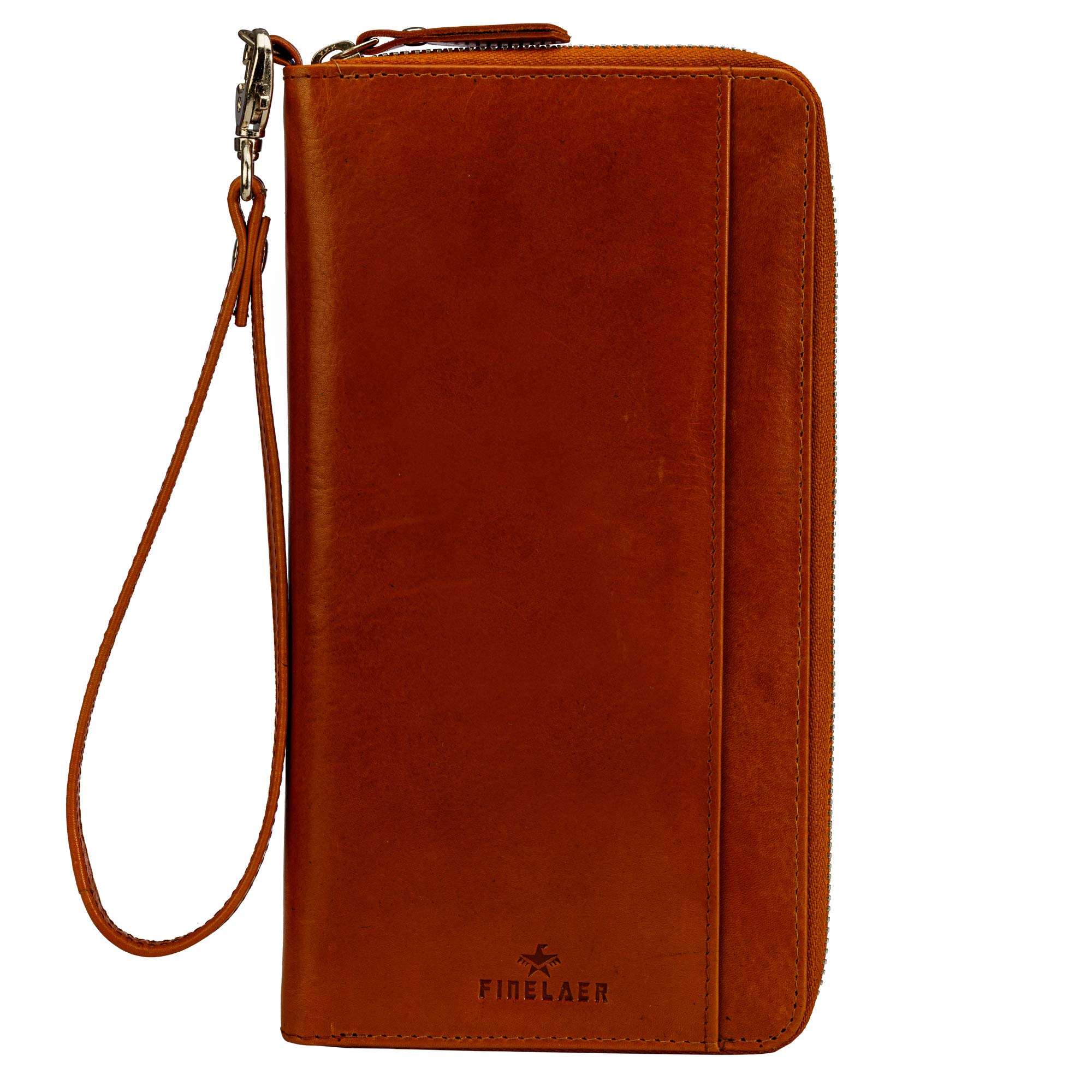 FINELAER Travel Passport Zip Around Long Leather Wallet