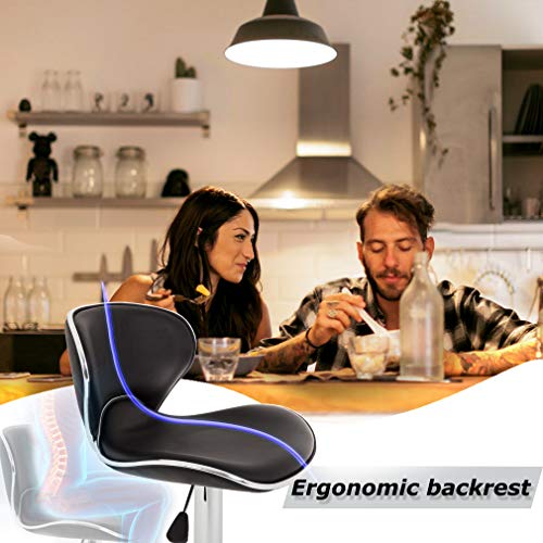 Set of 2 Bar Stools, Counter Height Adjustable Bar Chairs with Back Barstools PU Leather Swivel Bar Stool Kitchen Counter Stools Dining Chairs (Black)
