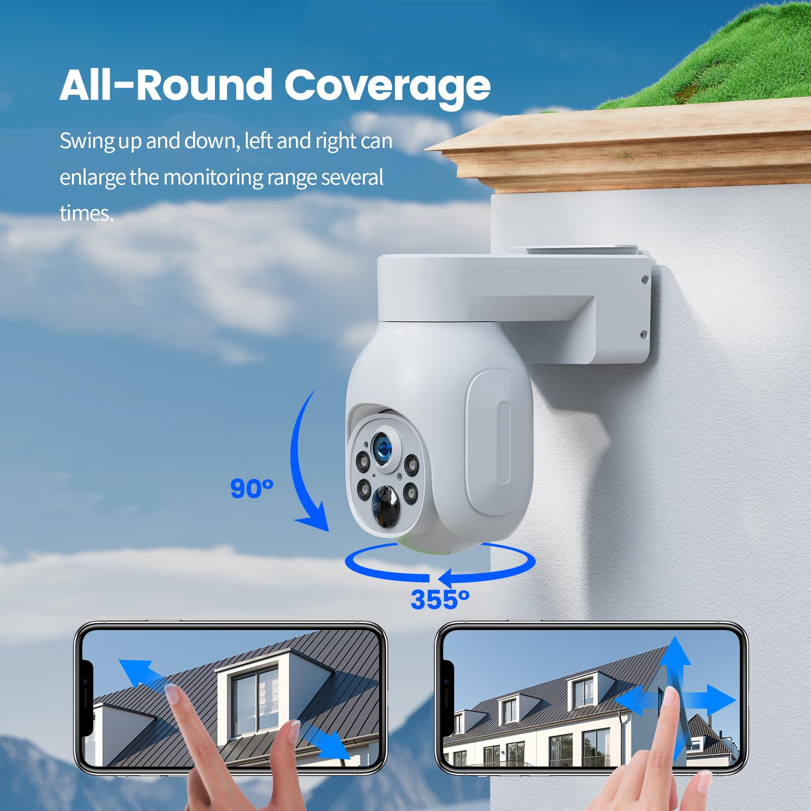 Camcamp PTZ Security Cameras Wireless Outdoor, 4PCS 4MP Wireless Battery Security Camera System with Spotlight & Siren Alarm, 2-Way Audio, Color Night Vision, Human Detection for Home Security, IP66