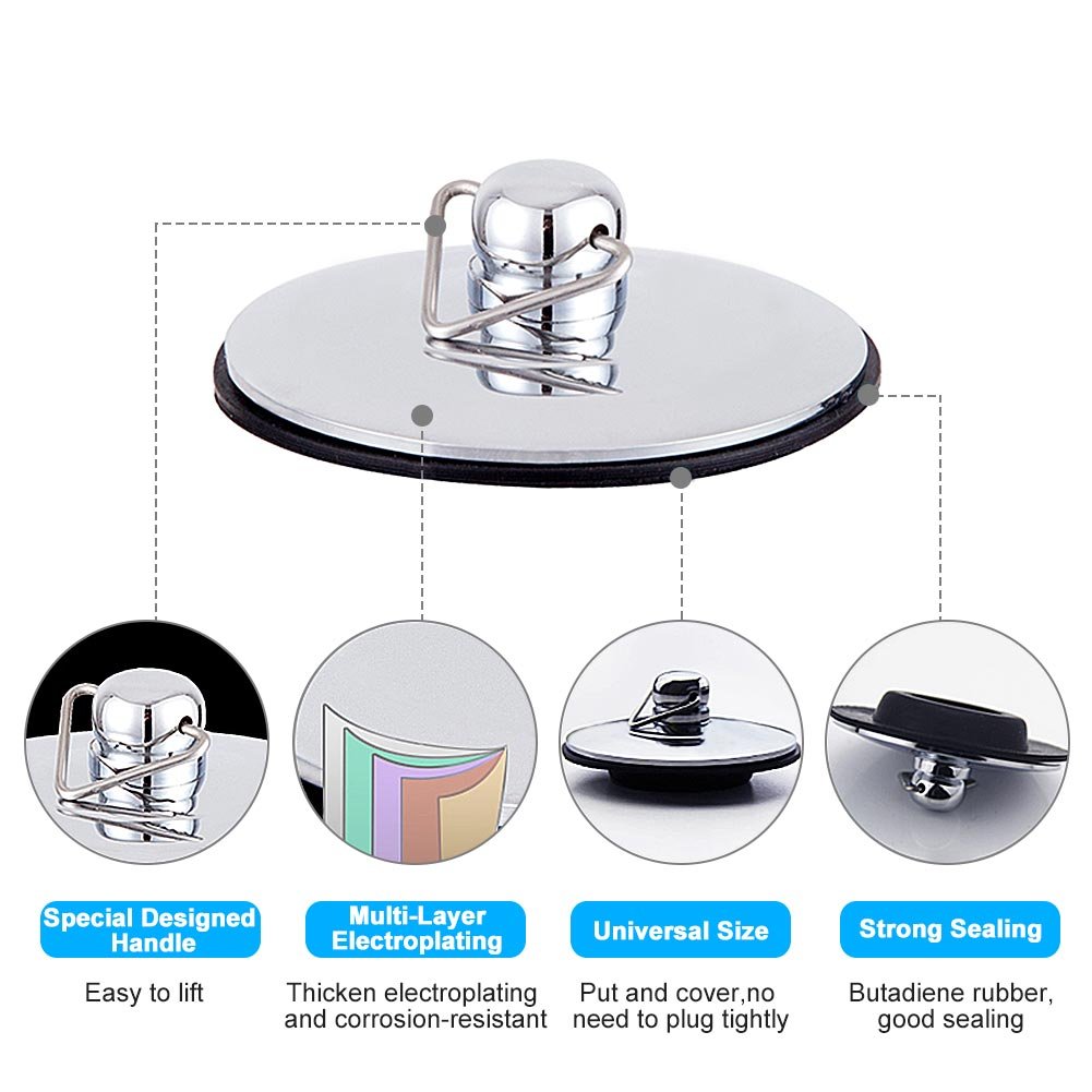 Fdit Tub Stopper, Drain Stopper Bathroom Sink Bathtub Accessories Hair Catcher Trap Strainer, Drain Cover Stopper for Kitchen Sink Bathroom Bathtub, Solid Metal Waste Plug with Chain