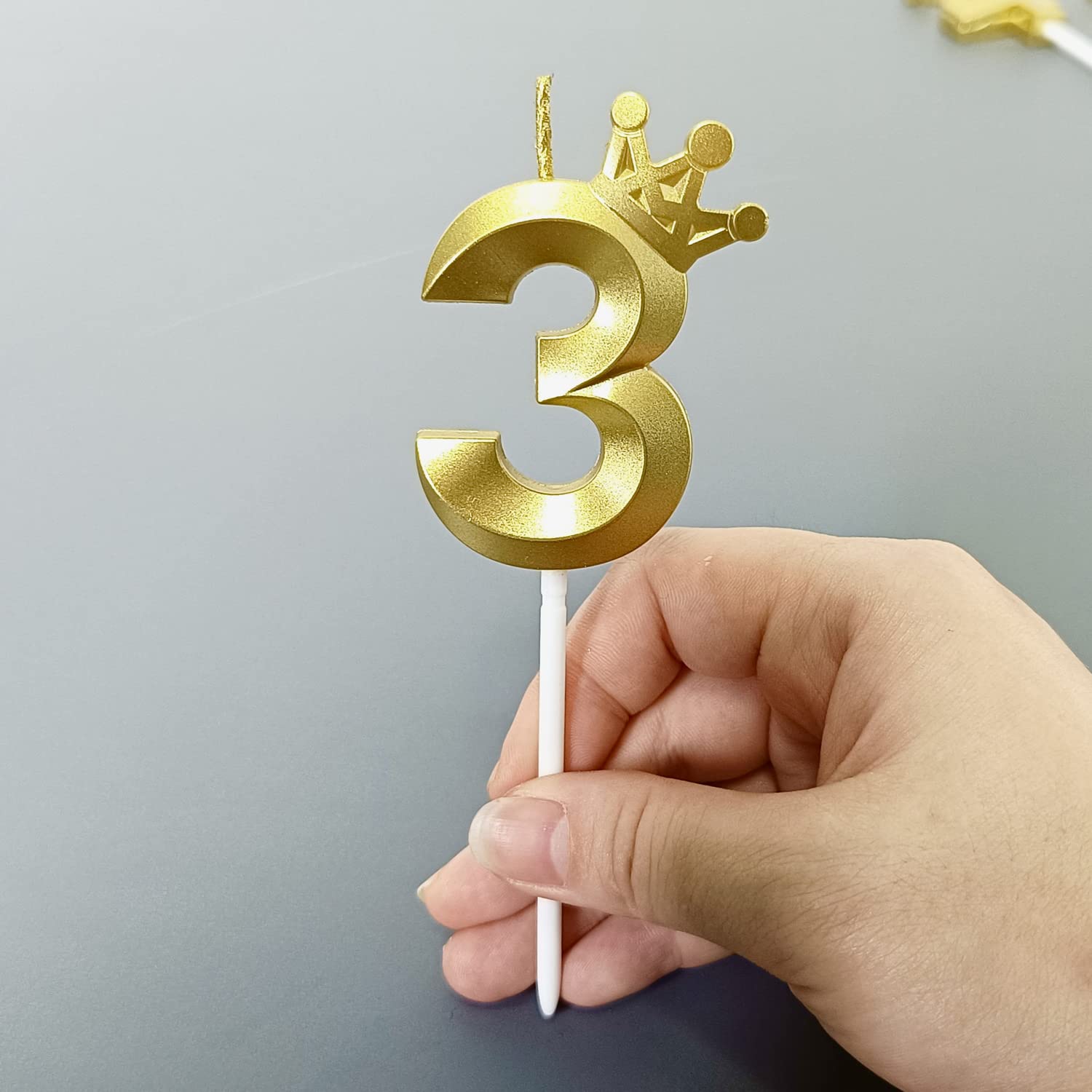 Number 3 Birthday Candle 3D Crown Designed Cake Topper Decorations for Three Years Old Happy Birthday Candles Anniversaries (Crown-3, Gold)