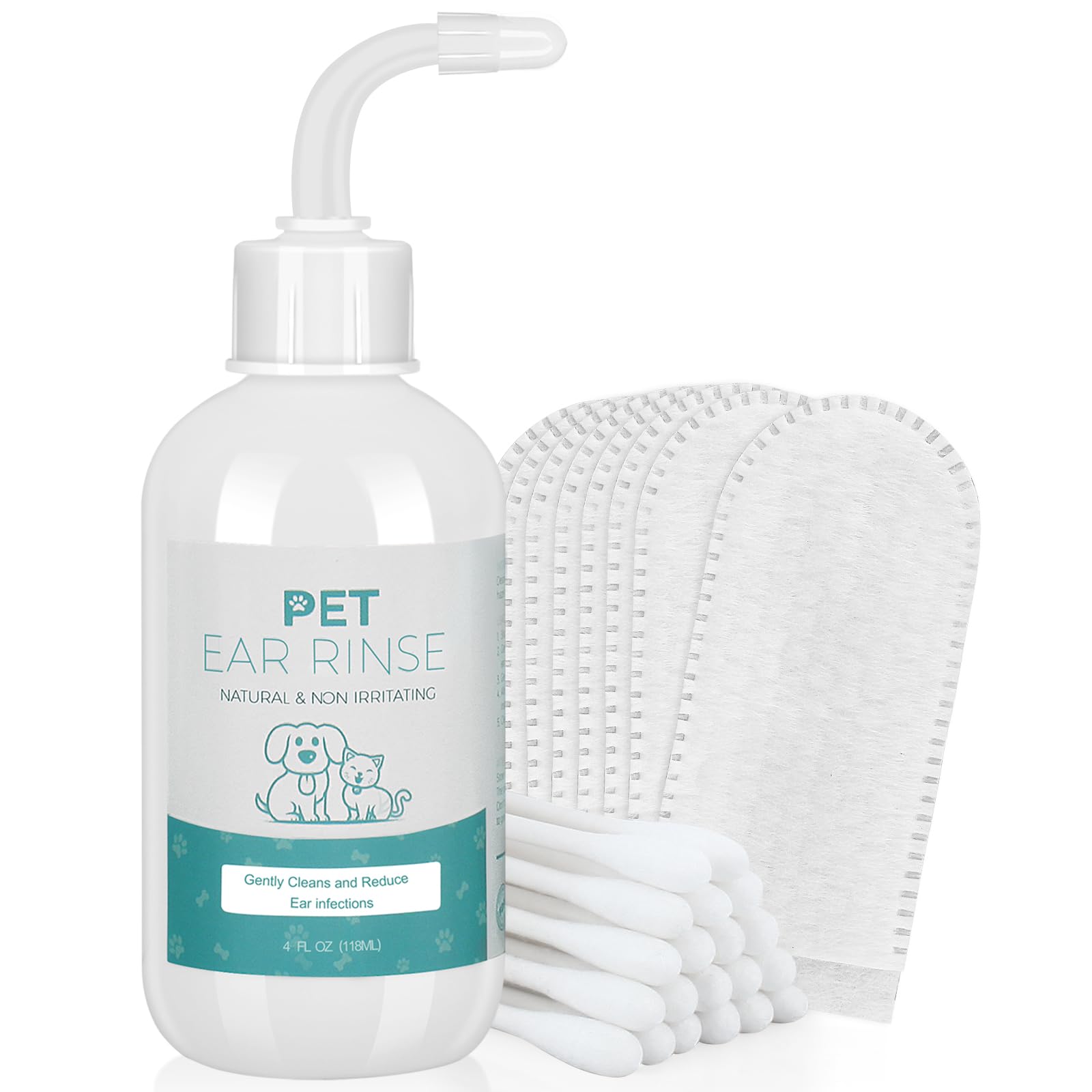 Project wine Advanced Dog Ear Cleaner, Gentle Pet Honesty Flush Ear Rinse, Dog Ear Cleaning Solution Tool-Cat Ear Wash- with 20 Cotton Swabs & 20 Finger Wipes, 4 oz