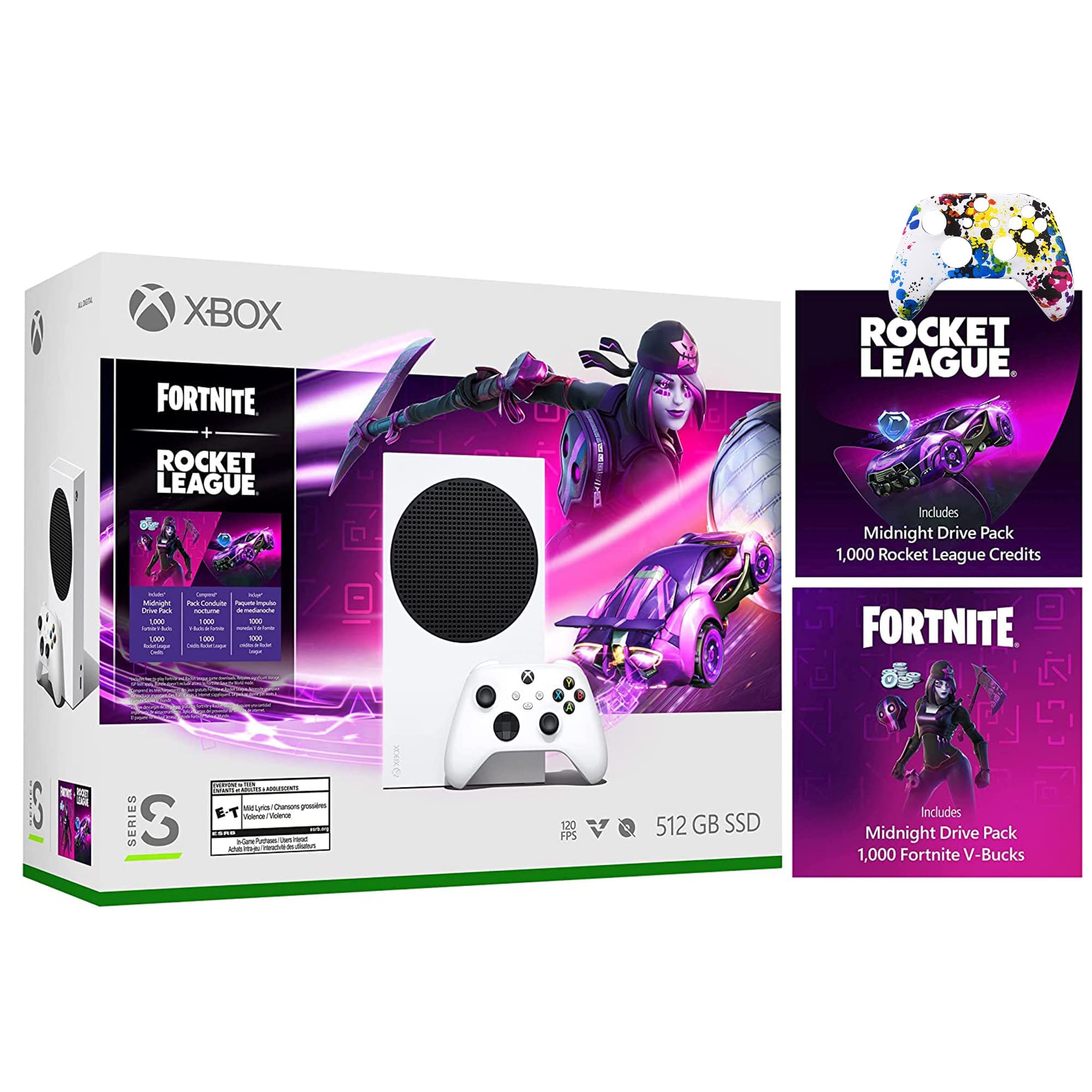 Microsoft Xbox Series S 512GB SSD All-Digital Console - Fortnite & Rocket League, Wireless Controller, 1440p Gaming Resolution, Up to 120 FPS, HDR(High Dynamic Range), AMD FreeSync, Controller Skin (Renewed)
