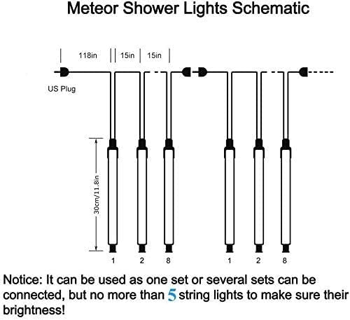 BestFire LED Meteor Shower Lights 11.8inch 8 Tubes 192 LEDs Falling Rain Lights Waterproof Falling Raindrop Light Meteor Shower Rain Lights for Home Xmas Tree Garden Outdoor Decoration, White
