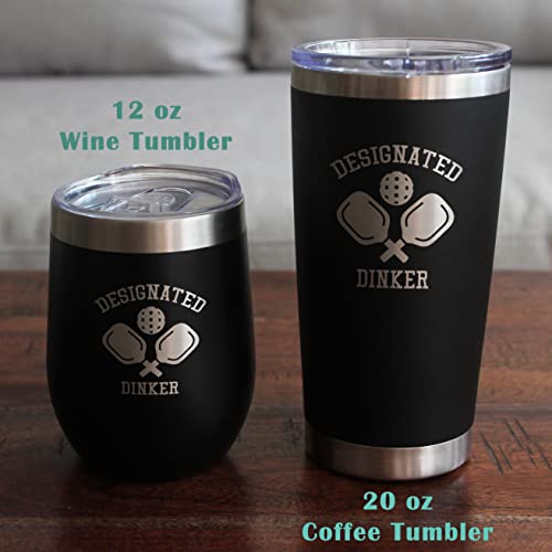 Designated Dinker - Stemless Wine Glass - Funny Pickleball Themed Decor and Gifts - Large 17 Oz Glasses