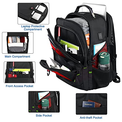 Extra Large Laptop Backpack, Travel Backpack 50L, Waterproof Computer Backpack with USB Port, TSA Approved Business Bag for Men Women Teacher, Heavy Duty Backpack Fits 17.3 Inch Laptop & Notebook, Red