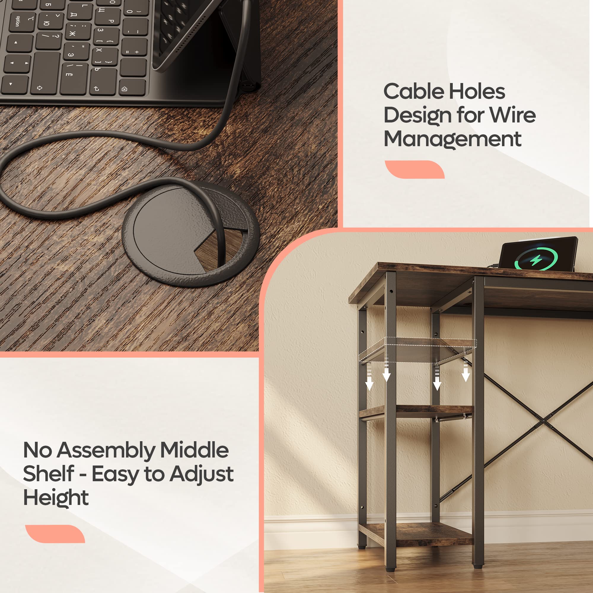 Bestier L Shaped Gaming Desk, 47” Reversible Corner Computer Desk, PC Gamer Desk with Adjustable Shelves for Home Office, 2 Person Long Gaming Table for Bedroom, Carbon Fiber Surface, Black
