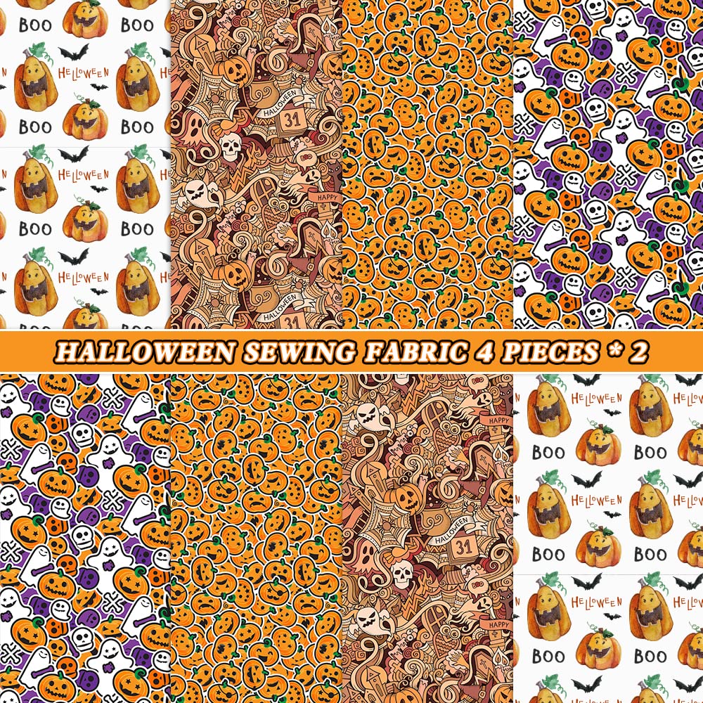 Halloween Fabric Squares,8 Pieces Spooky Fall Pumpkins Cotton Fabric,50cm x 50cm/20 x 20Inches Halloween Quilting Material for Halloween Horror Autumn Party Decorations Sewing Clothes