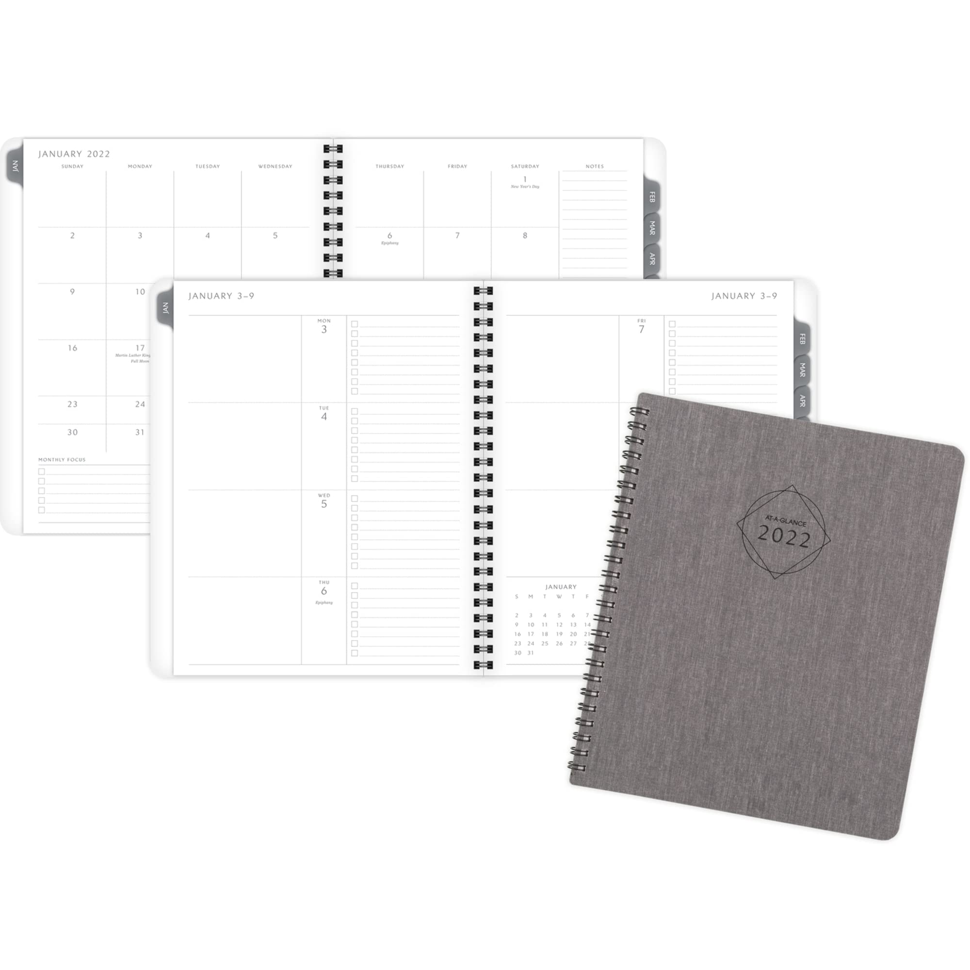 AT-A-GLANCE 2022 Weekly & Monthly Planner by AT-A-GLANCE, 7" x 8-3/4", Medium, Divided Format, Elevation, Black (75546L05)