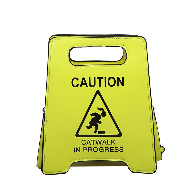 Novelty Shoulder Bag,Fashion Caution Tote Handbags Novelty Stop Sign Purse,Caution Shoulder Bag for Women Girls (Yellow)