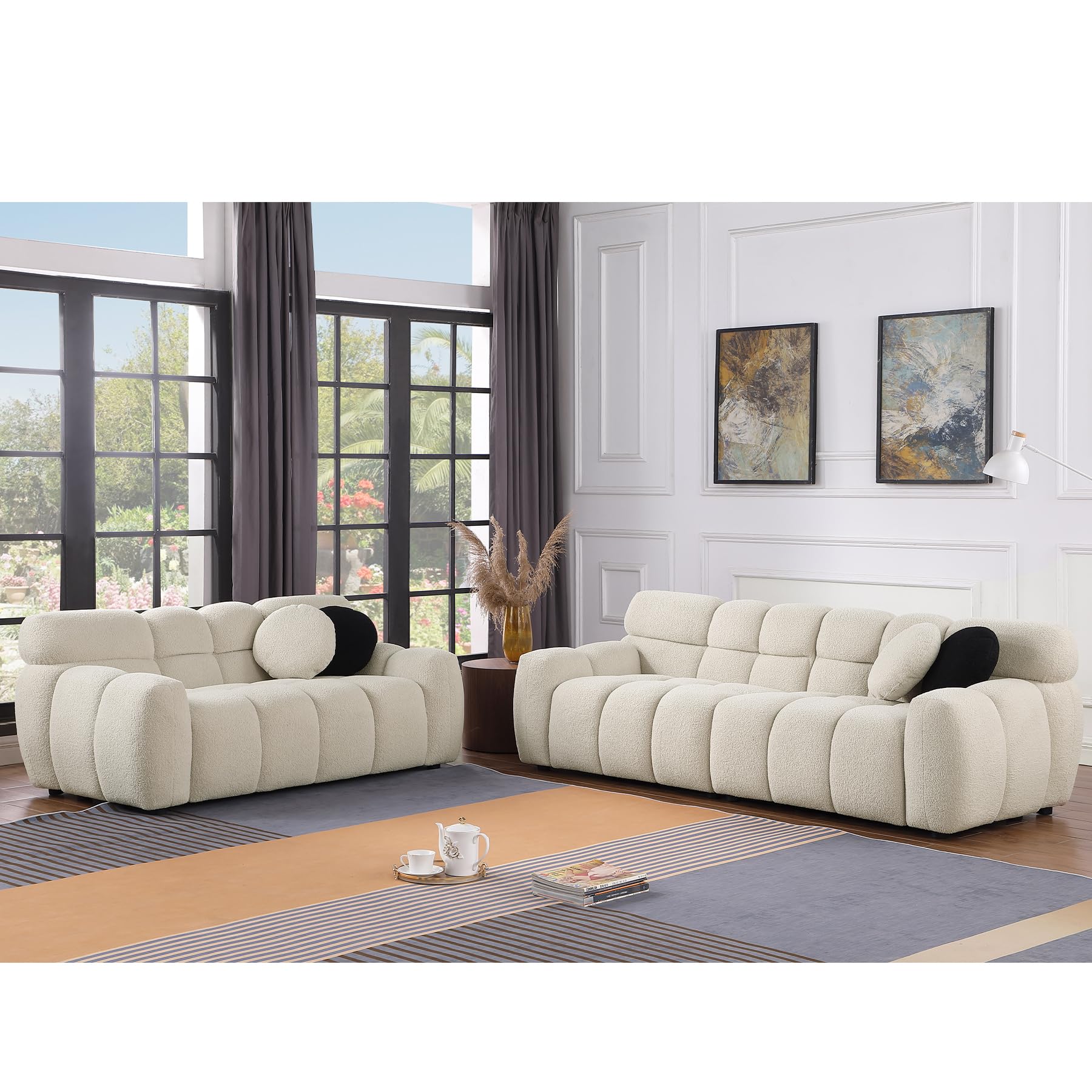 Dolonm Modern Sofa Couch, Cloud Couch Oversized Sofa- 86 Inch Deep Seat Sofa Living Room, Boucle Couch, Black