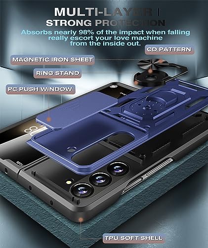 Neivi Case for Samsung Galaxy Z Fold 5 Case with Magnetic Kickstand Slide Camera Cover Protector[8FT Military Shockproof Protection] Bumper Car Mount Phone Case Samsung Z Fold 5 5G (Blue)