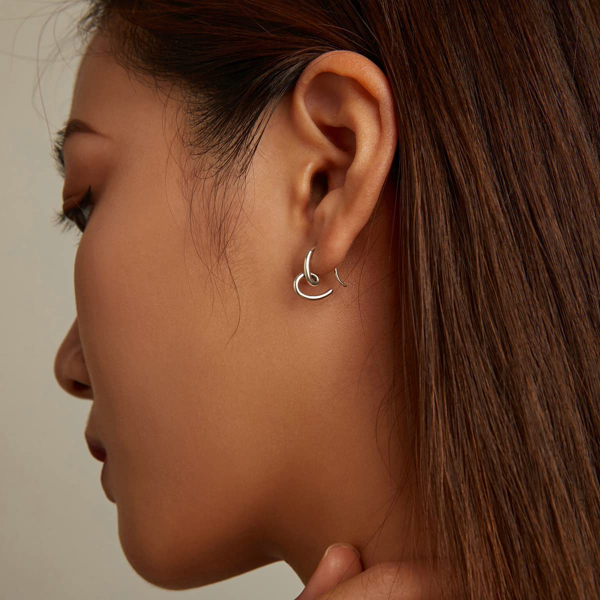 BISAER Love Heart Earrings for Women 925 Sterling Silver Pull Through Hoop Earrings Heart Shape Small Hoops Earrings