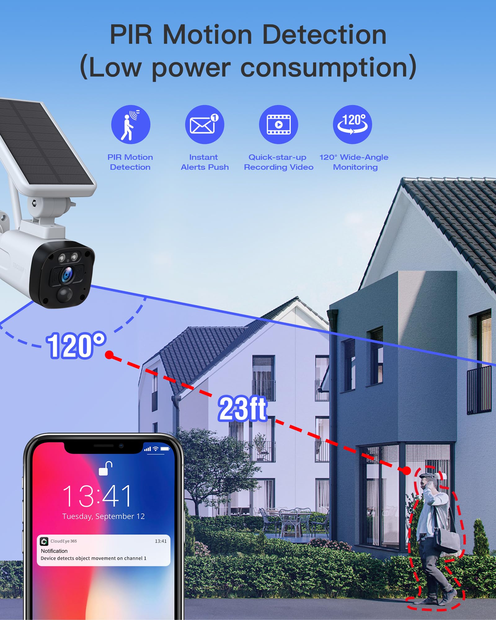 Camland 4MP Solar Wireless Security Camera System Outdoor 4 Pack, Solar Camera Security Outdoor Set (with Base Station & 4 Solar Cameras) Night Vision PIR Motion Detectioin 2-Way Talk IP65 Waterproof