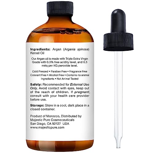 Majestic Pure Moroccan Argan Essential Oil | 100% Pure and Natural Argan Oil | Premium Grade Essential Oils for Hair Care, Home Diffusers, Skin, Aromatherapy, Massage and Humidifiers | 4 Fl Oz